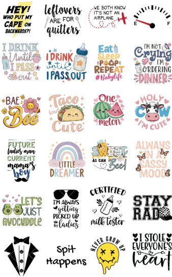 Pre-Made Baby DTF Gang Sheet 24 Infant Designs – DTF Prints Anytime